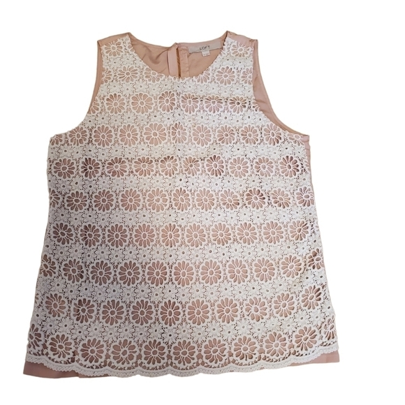 LOFT | Tops | Loft Tank Top Womens Medium Peach White Crochet Overlay ...